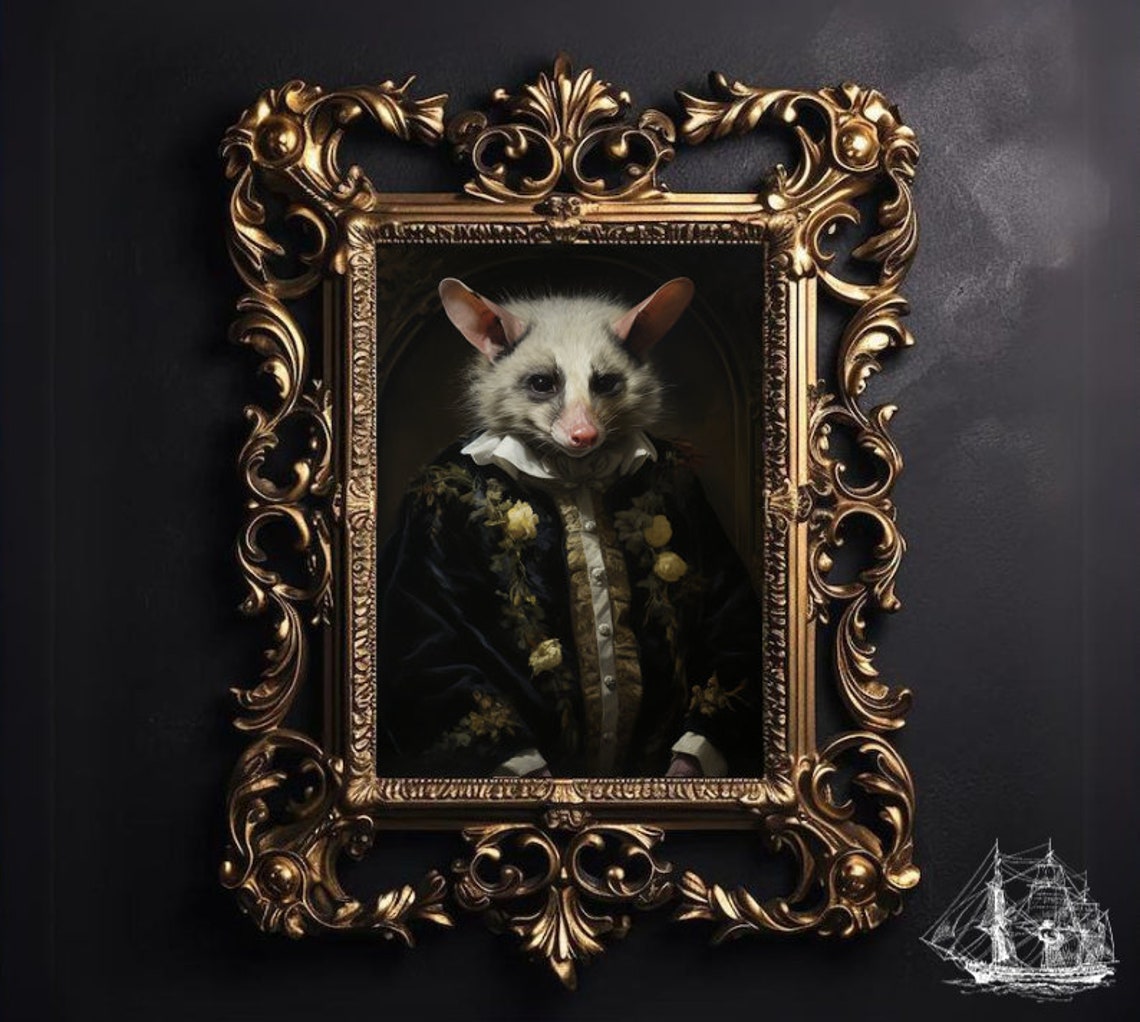 Gothic Renaissance Opossum Vintage Poster, Art Poster Print, Home Decor, Victorian Vampire, Dark ...