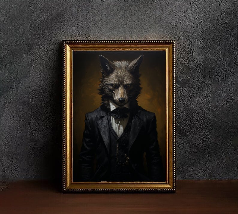 Gothic Distinguished Wolf - Ruffled Collar, Vintage Poster, Art Poster ...