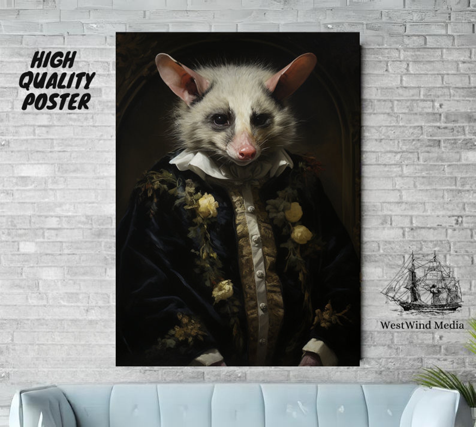Gothic Renaissance Opossum Vintage Poster, Art Poster Print, Home Decor ...