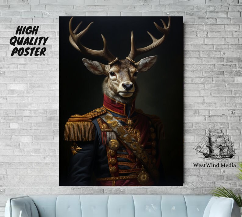 Gothic Renaissance Deer, Vintage Poster, Art Poster Print, Home Decor ...