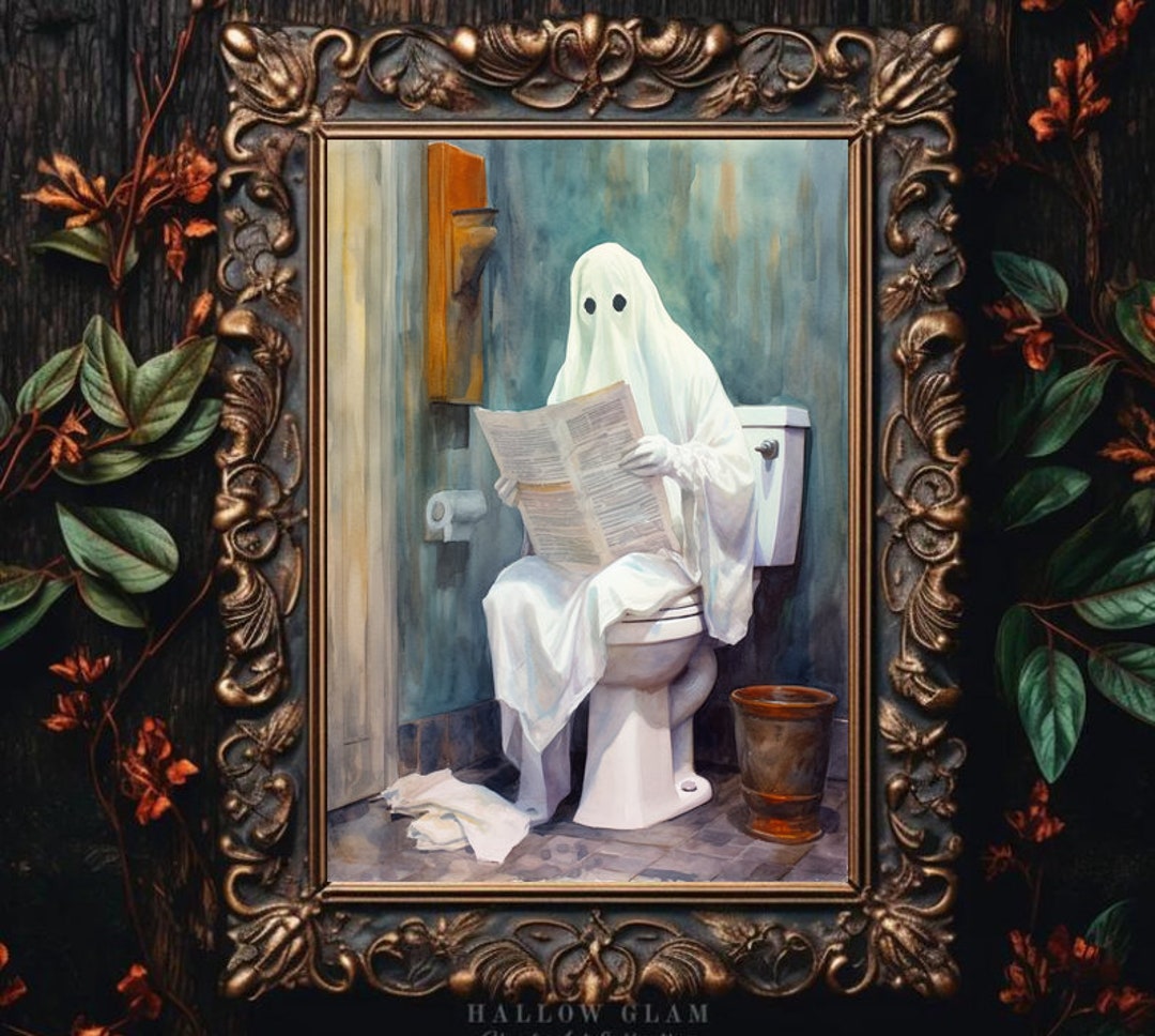 Ghost Reading Gothic Newspaper in Vintage Bathroom Print - Etsy