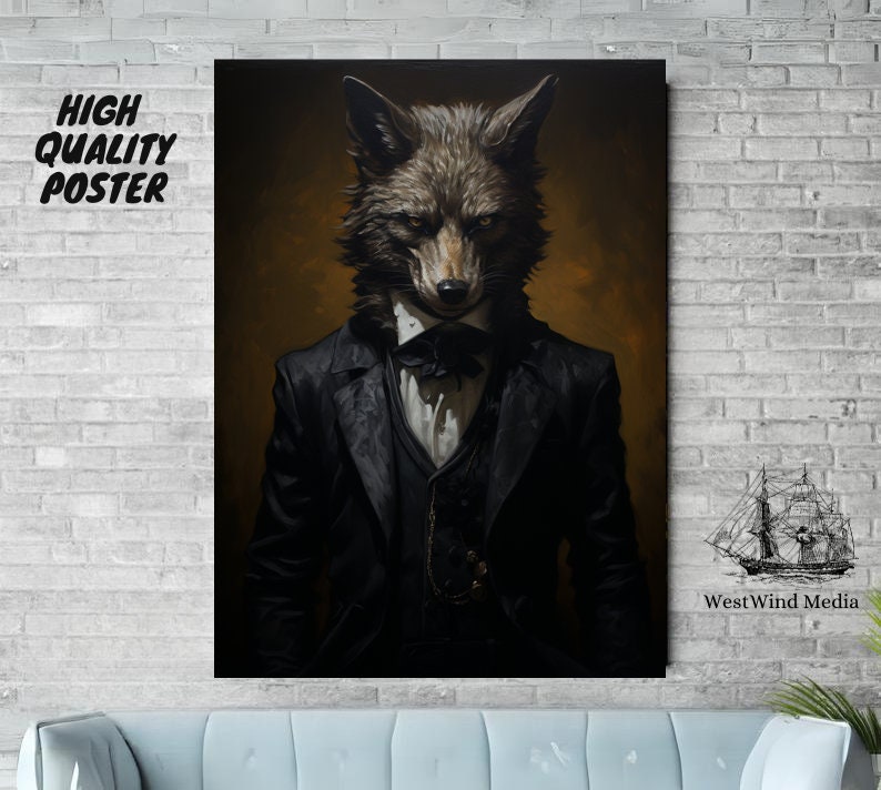Gothic Distinguished Wolf - Ruffled Collar, Vintage Poster, Art Poster ...