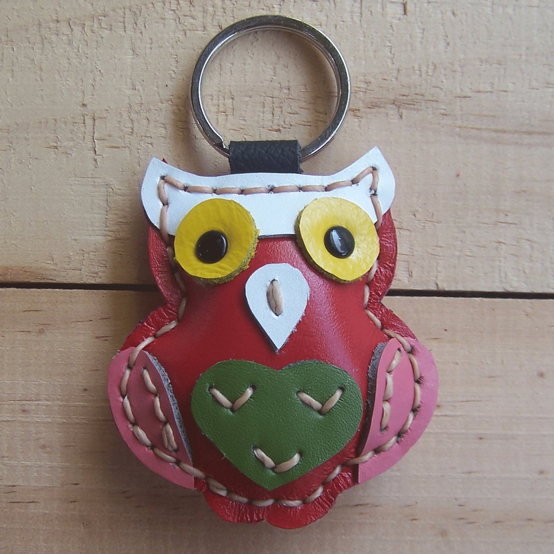 Owl Animal Leather Keychain/genuine Leather/keyring/purse Embellishment ...