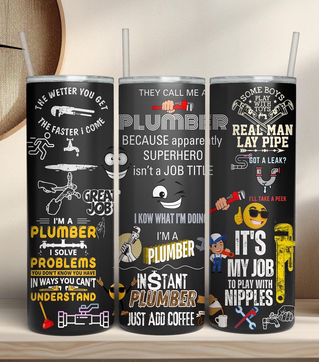 Sarcastic Plumber Tumbler Wrap: Funny Quotes, Seamless Design (PNG ...