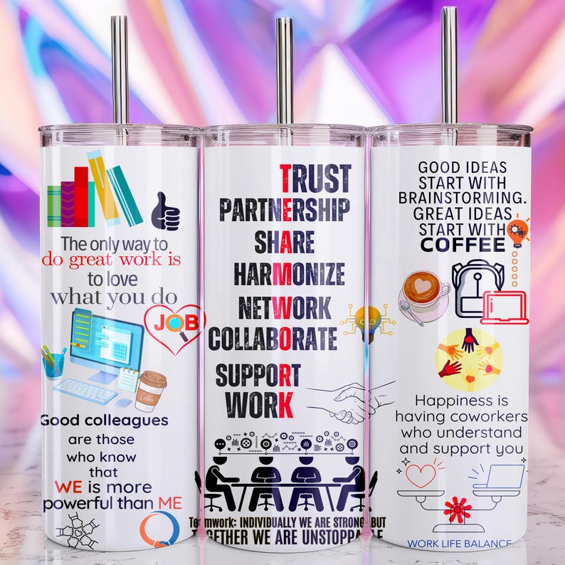 Office Life Tumbler Wrap: Teamwork 20oz Skinny Tumbler Sublimation ...