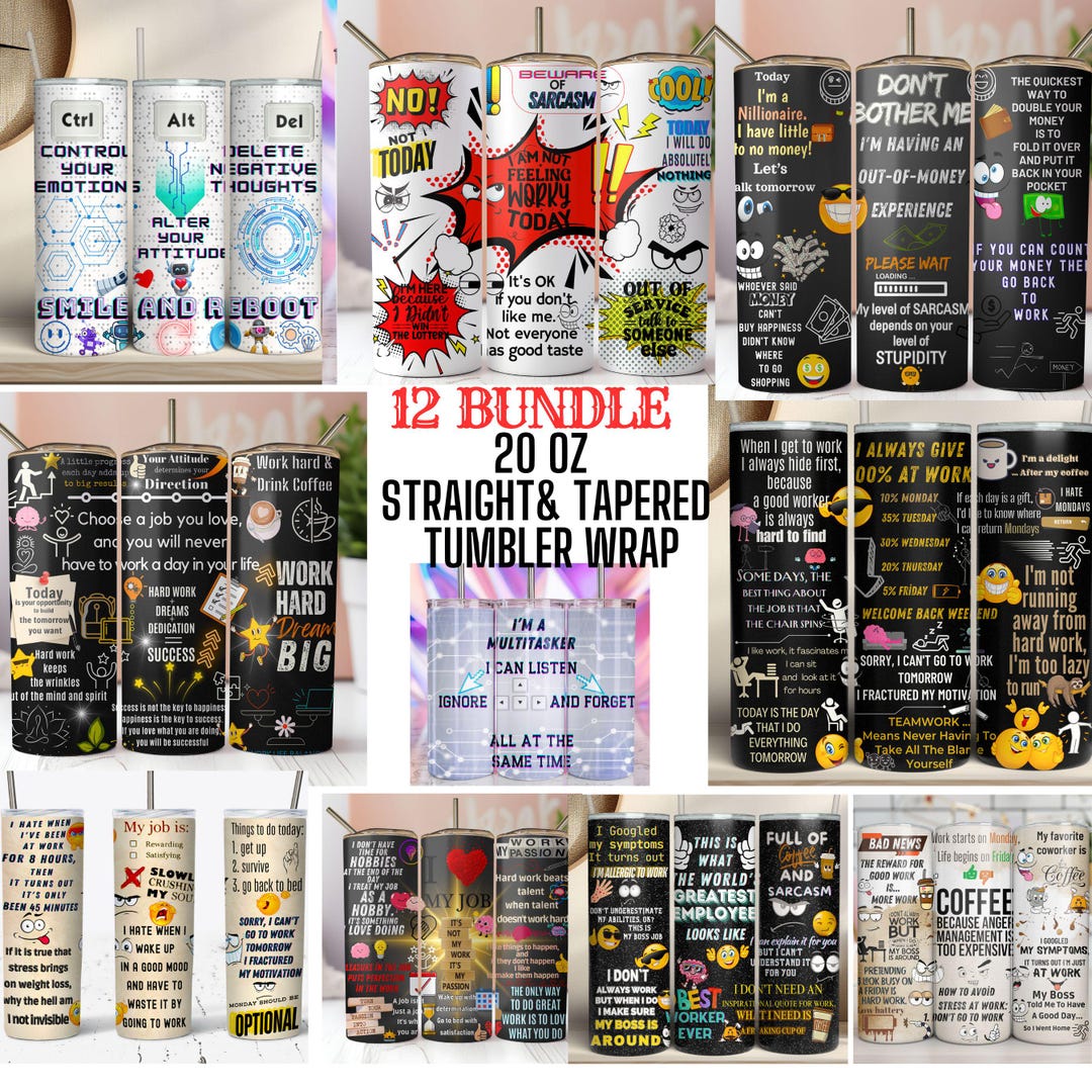 Sarcastic Work Quotes Tumbler Wrap Bundle: Funny Office PNG (digital ...