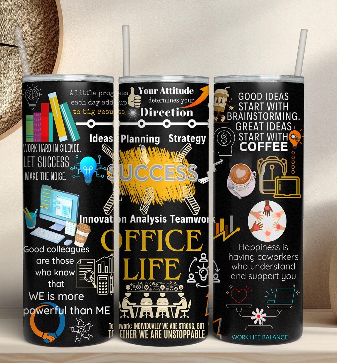 Office Life Tumbler Wrap: Teamwork 20oz Skinny Tumbler Sublimation ...
