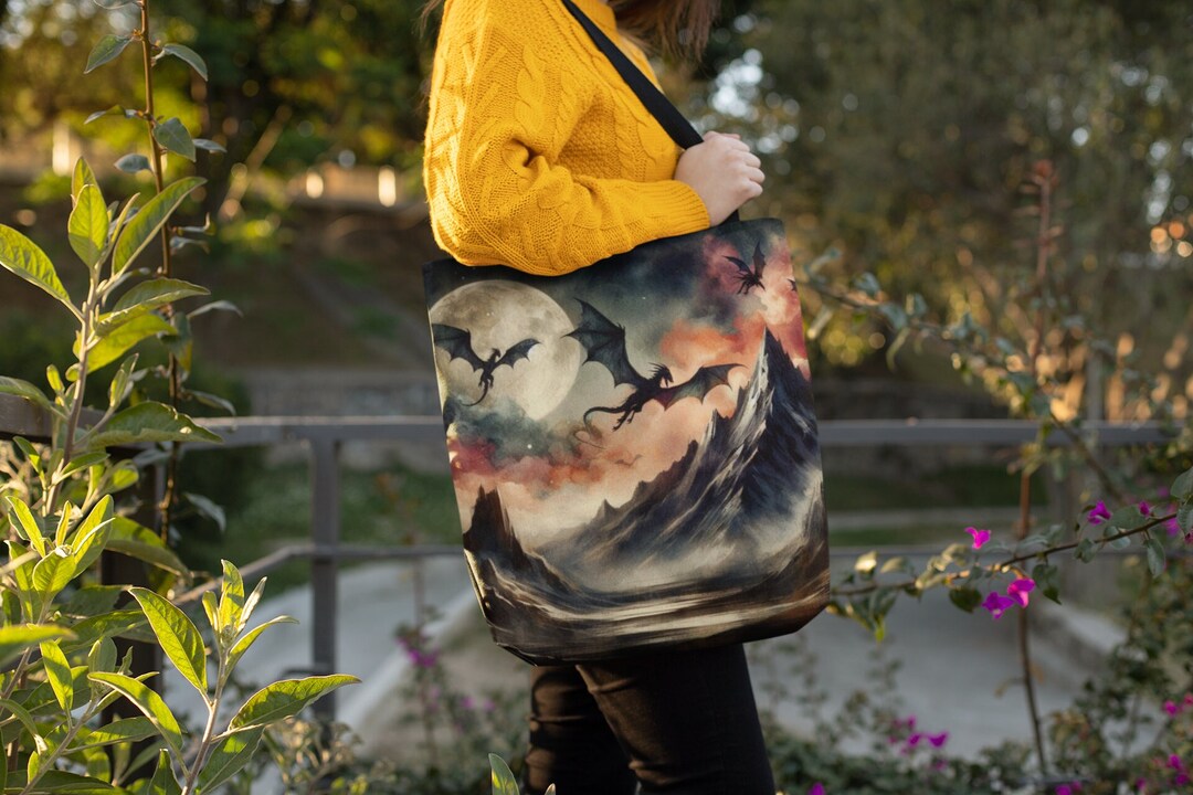 Dragon Tote Bag, Fantasy Art, Dnd Gifts, Goth Bag, Dark Academia Tote ...