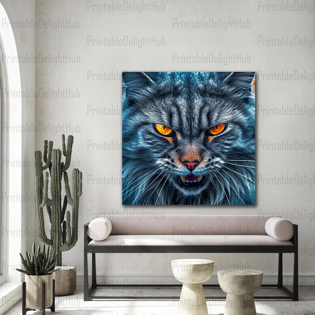 Angry Cat Wall Art, Angry Cat Art Canvas Wall Art Living Room Decor ...