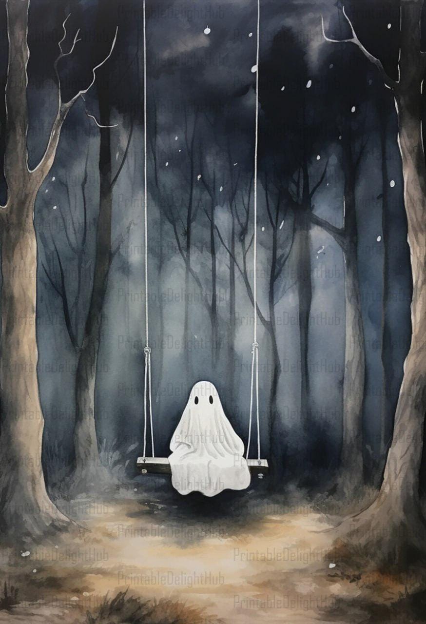 Ghost on Swing, Ghost Art Prints 12 X 18 Halloween Portrait, Halloween ...