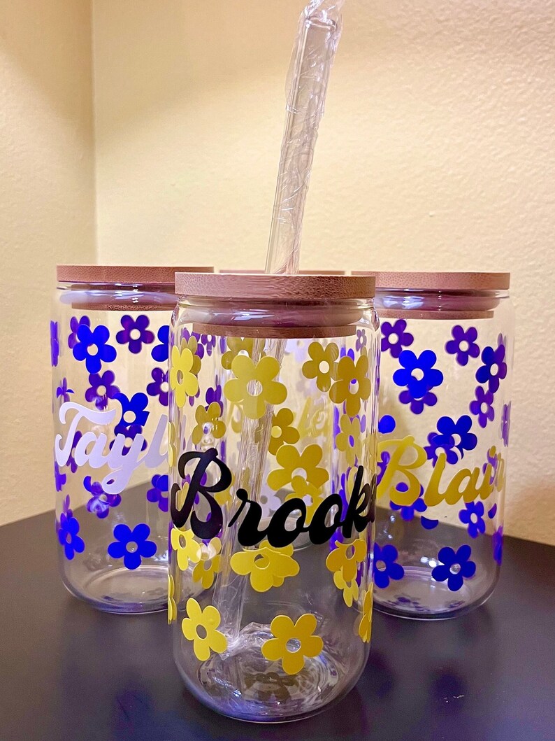 Personalized Iced Coffee Cup, Custom Beer Can Glass With Bamboo Lid and ...