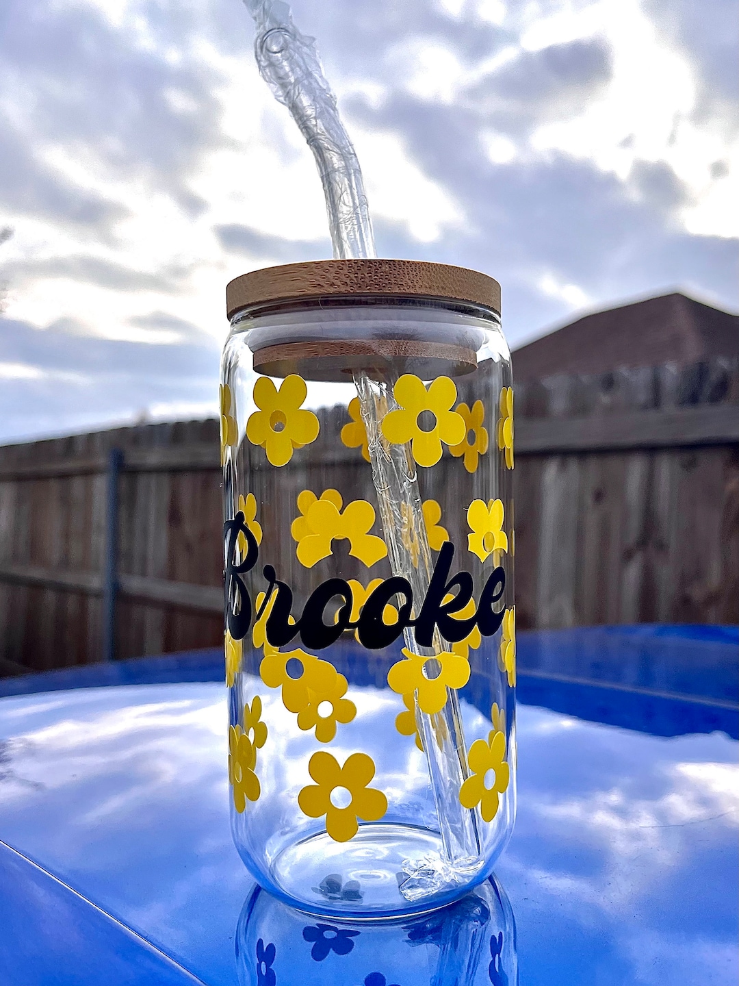 Personalized Iced Coffee Cup, Custom Beer Can Glass With Bamboo Lid and ...