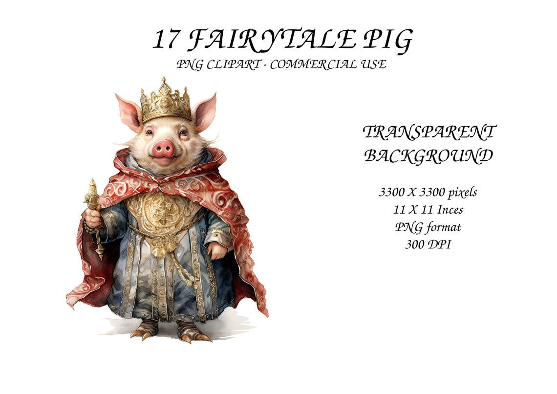 17 Fairytale Pigs Watercolor Clipart, Fairytale Clipart PNG, Fantasy ...