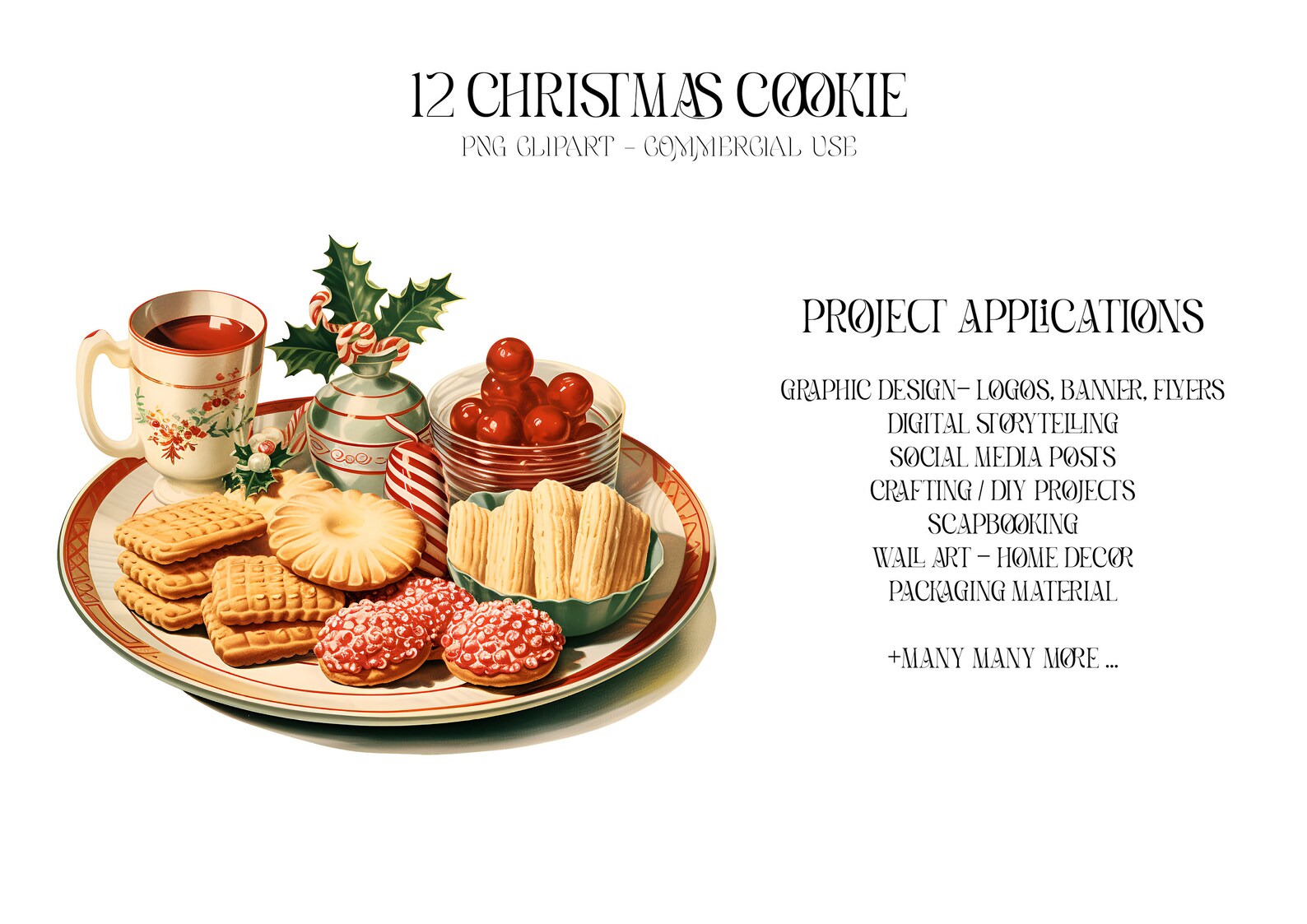 12 Christmas Cookie Watercolor Clipart, Christmas Festive Food Clipart ...