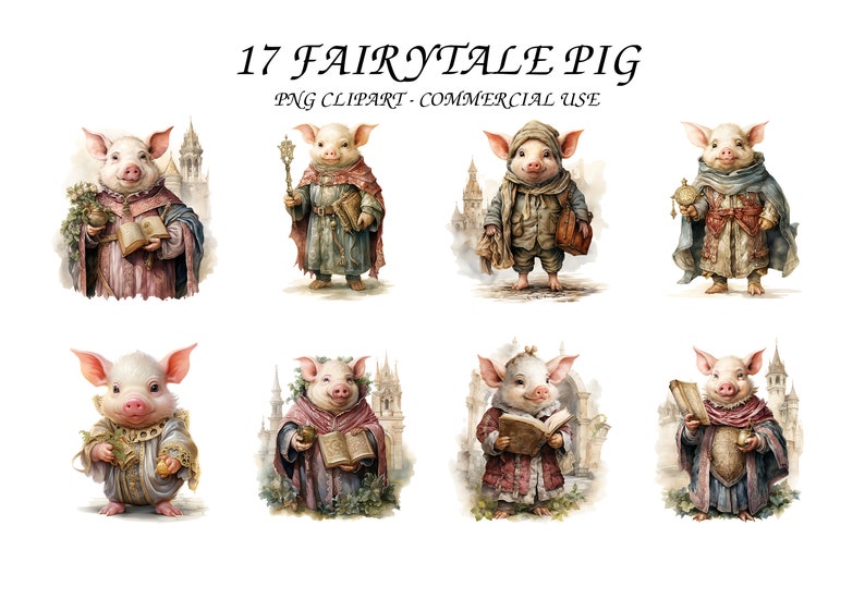 17 Fairytale Pigs Watercolor Clipart, Fairytale Clipart PNG, Fantasy ...
