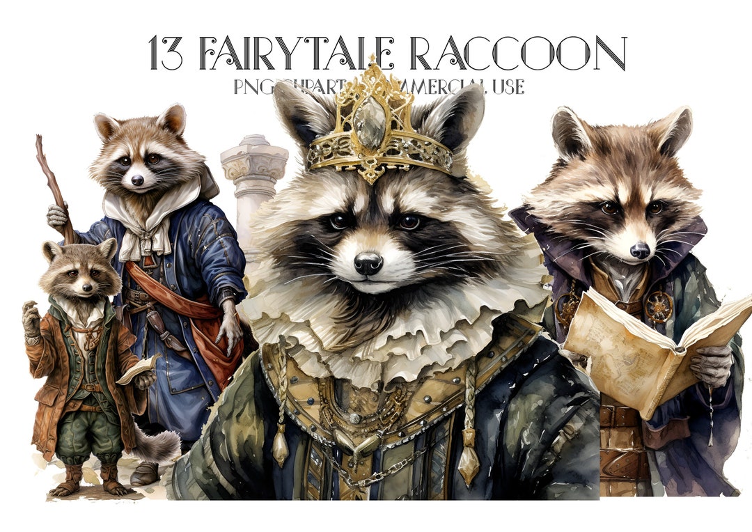 13 Fairytale Raccoon Watercolor Clipart, Fairytale Clipart PNG, Fantasy ...