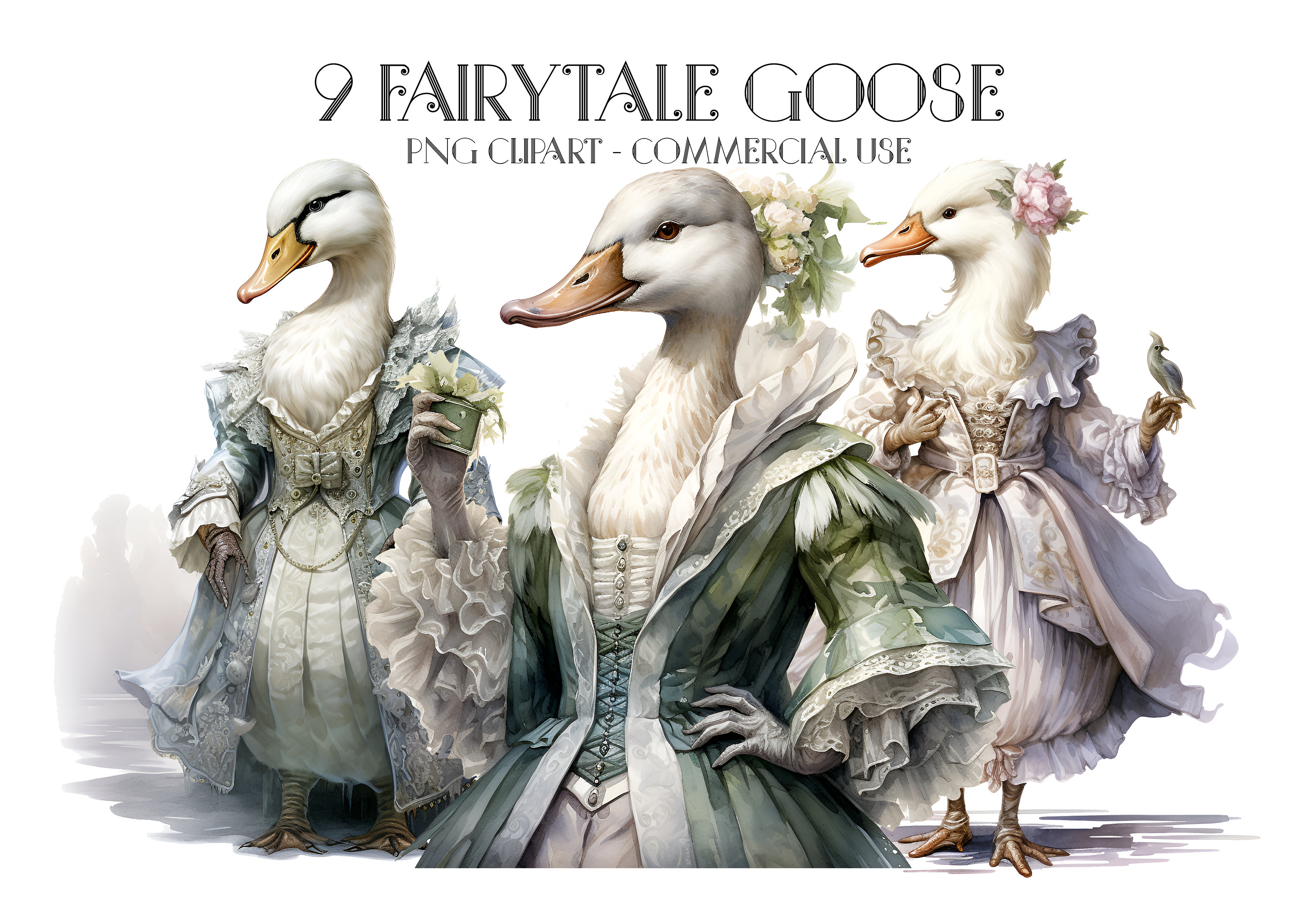 9 Fairytale Goose Watercolor Clipart, Fairytale Clipart PNG, Fantasy ...