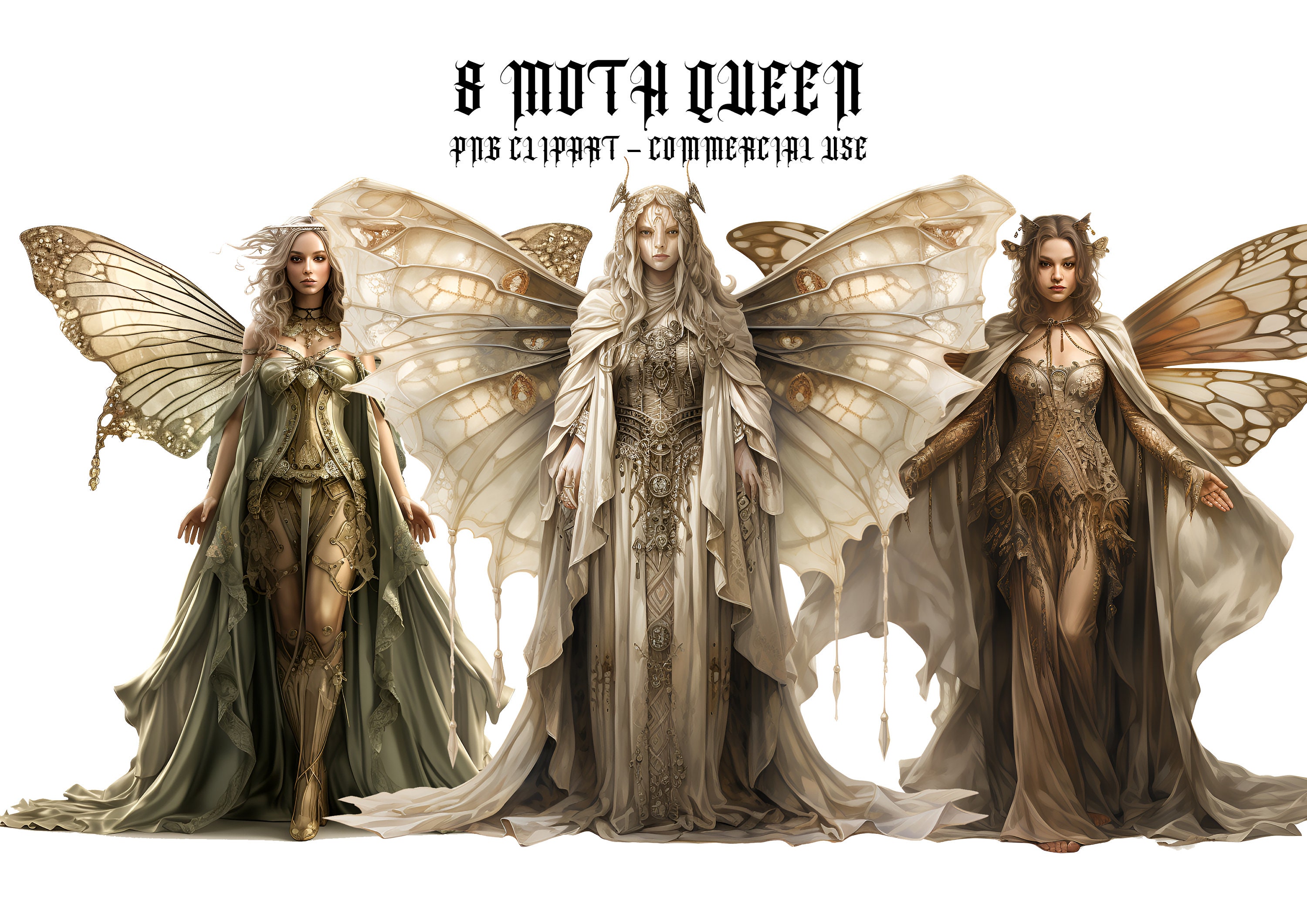 8 Fairytale Moth Queen Watercolor Clipart, Fairytale Clipart PNG ...