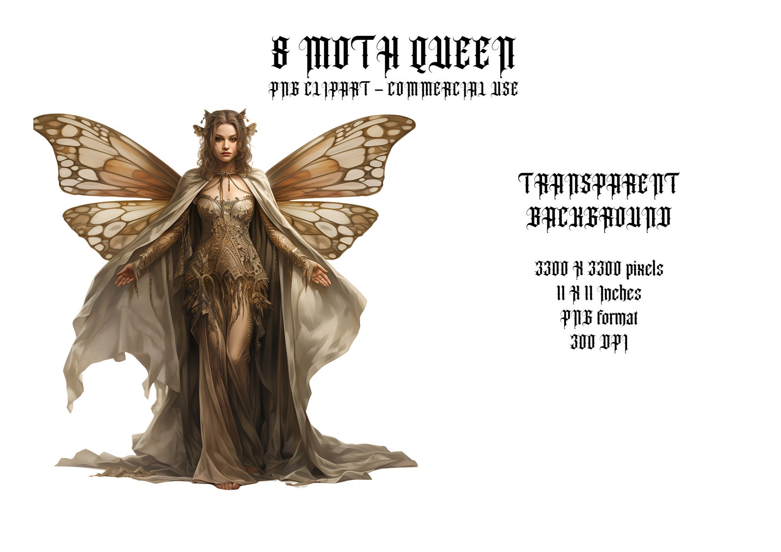 8 Fairytale Moth Queen Watercolor Clipart, Fairytale Clipart PNG ...