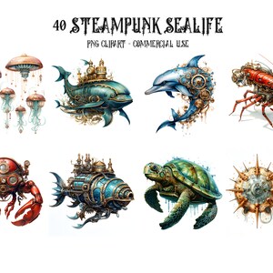 40 Steampunk Sea-life Clipart Watercolor Png, Digital Print ...