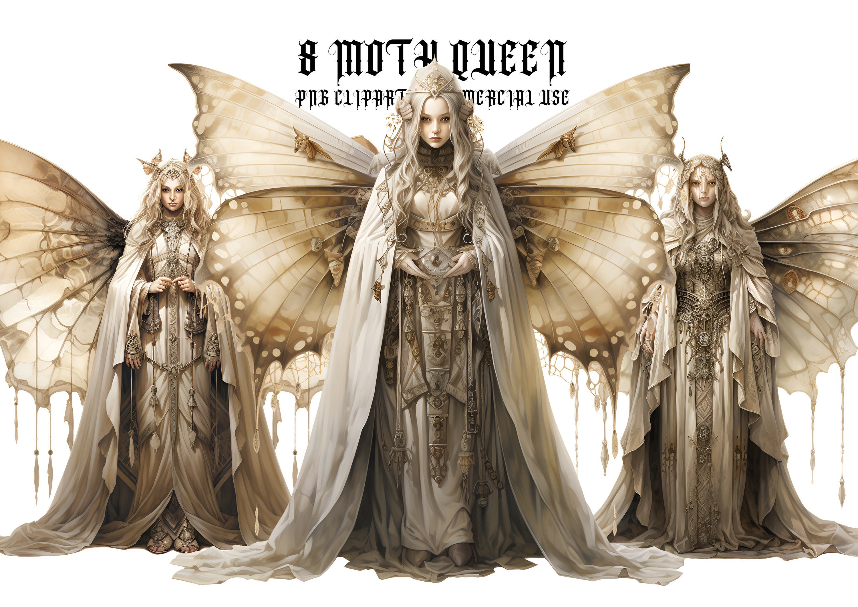 8 Fairytale Moth Queen Watercolor Clipart, Fairytale Clipart PNG ...