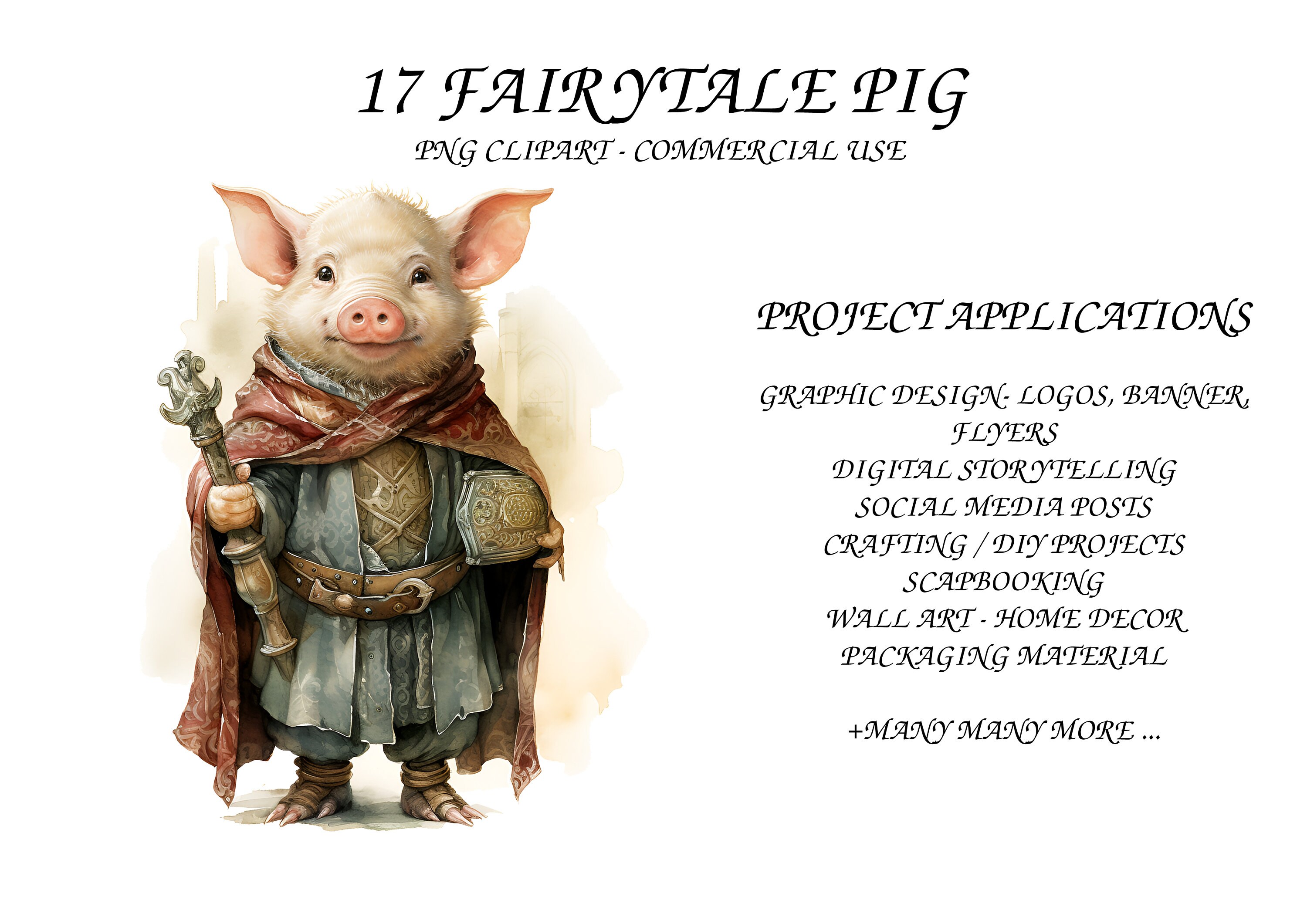 17 Fairytale Pigs Watercolor Clipart, Fairytale Clipart PNG, Fantasy ...
