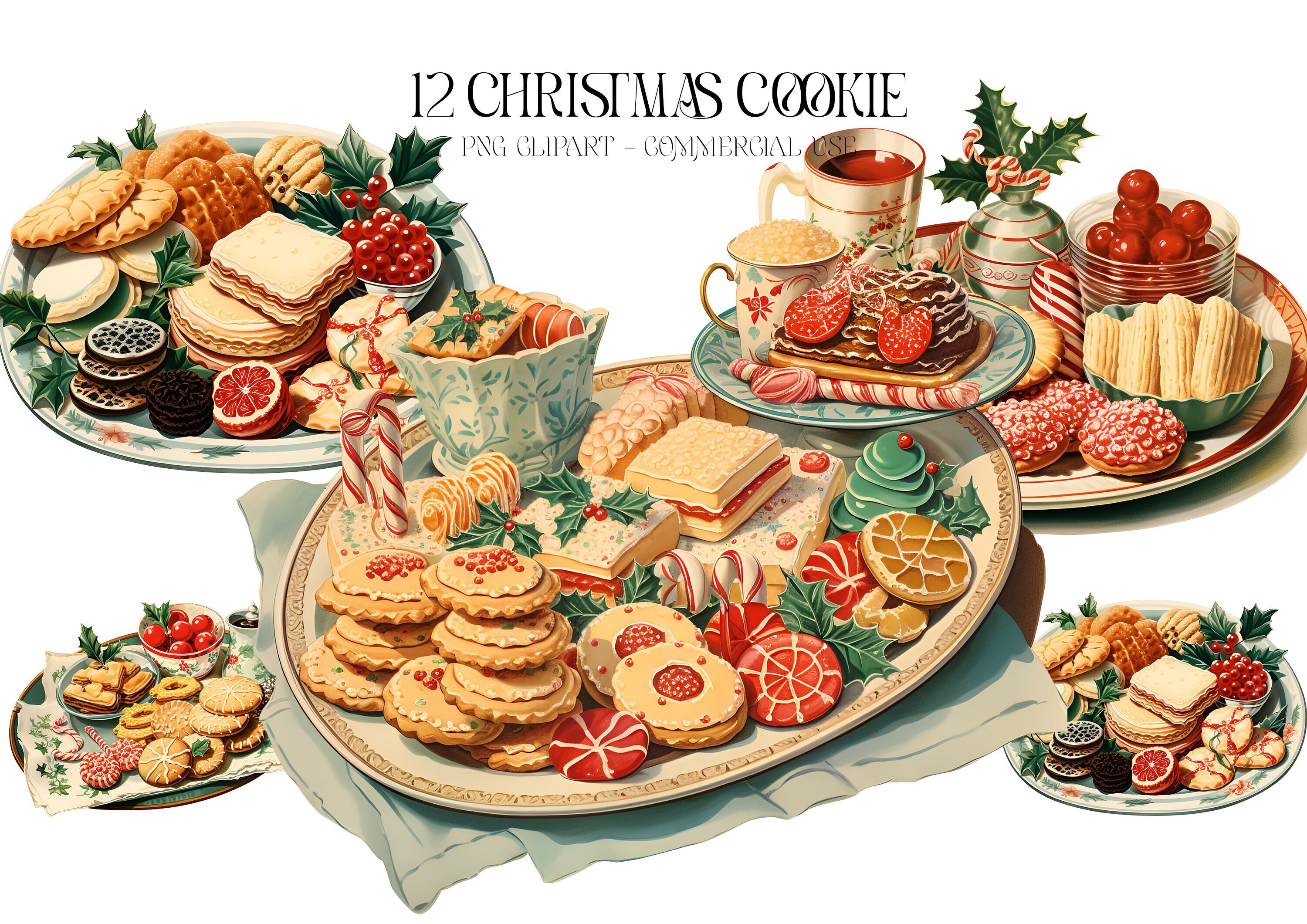 12 Christmas Cookie Watercolor Clipart, Christmas Festive Food Clipart ...