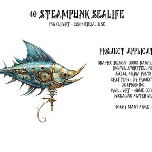40 Steampunk Sea-life Clipart Watercolor Png, Digital Print ...