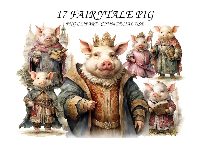 17 Fairytale Pigs Watercolor Clipart, Fairytale Clipart PNG, Fantasy ...