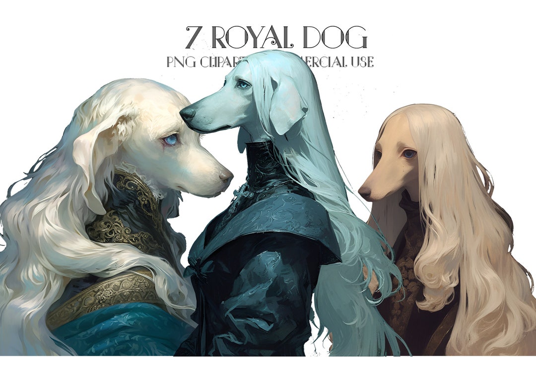 7 Fairytale Royal Dog Watercolor Clipart, Fantasy Princess Dog Clipart ...