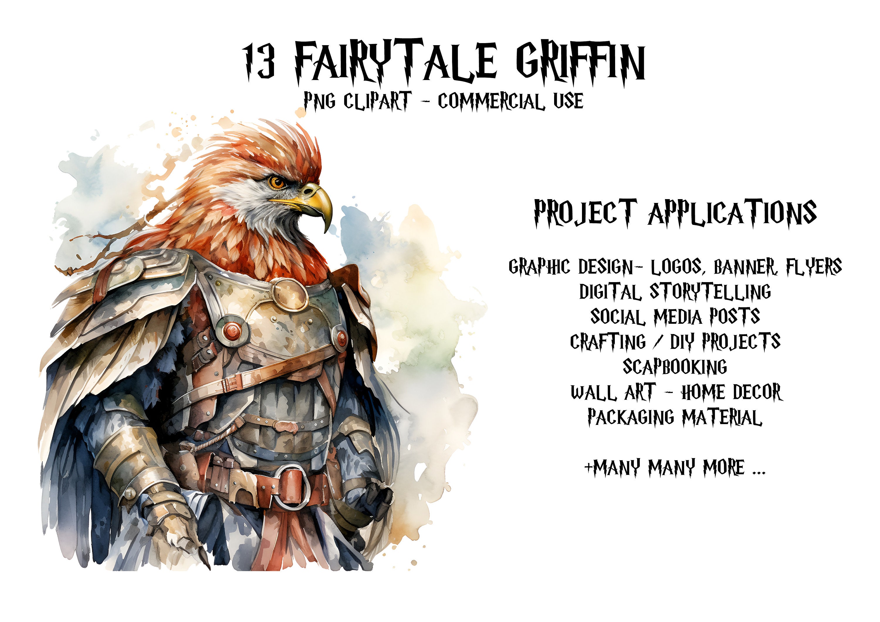 13 Fairytale Griffin Watercolor Clipart, Fairytale Clipart PNG, Fantasy ...