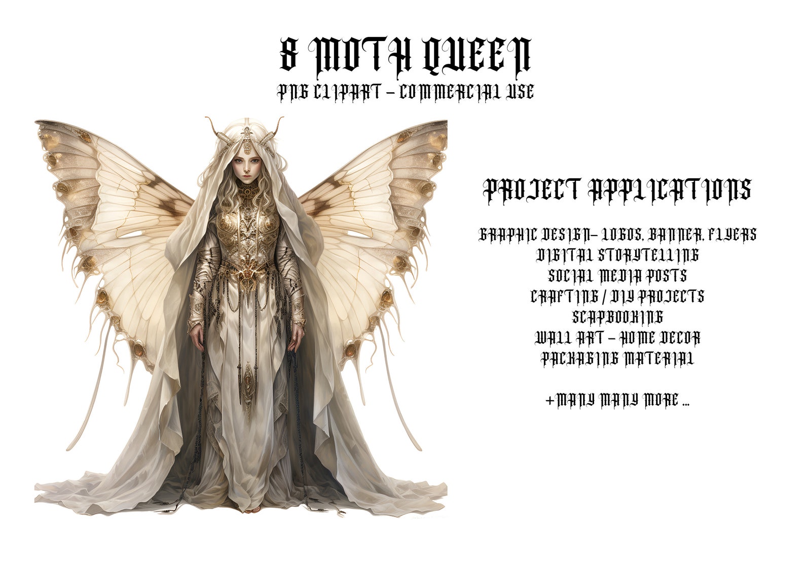8 Fairytale Moth Queen Watercolor Clipart, Fairytale Clipart PNG ...