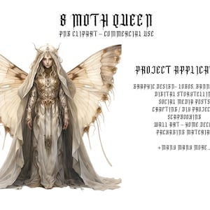 8 Fairytale Moth Queen Watercolor Clipart, Fairytale Clipart PNG, Fantasy Moth, Paper Craft ...