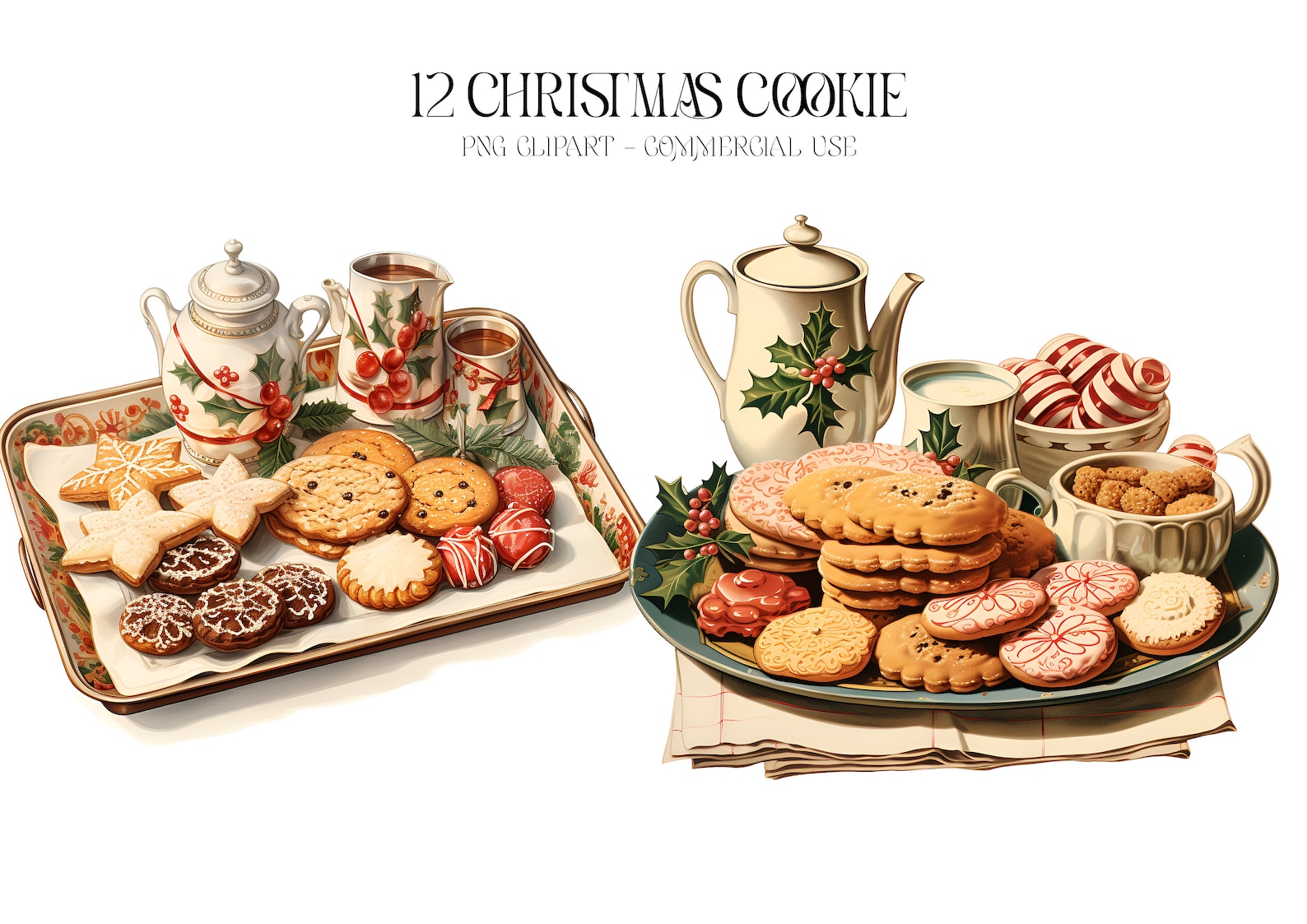 12 Christmas Cookie Watercolor Clipart, Christmas Festive Food Clipart ...