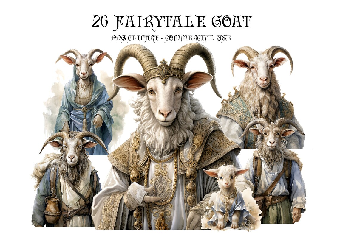26 Fairytale Goat Watercolor Clipart, Fairytale Clipart PNG, Fantasy ...