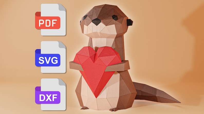 Papercraft Animal Low Poly Otter Holding Heart 3D Paper Crafting Kit ...