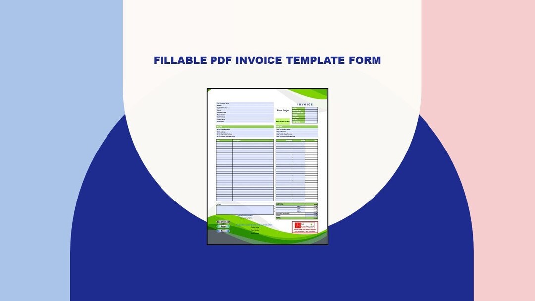 Professional PDF Fillable Invoice Template. Auto Calculations, Logo Upload, 3 Tax Types. Save ...