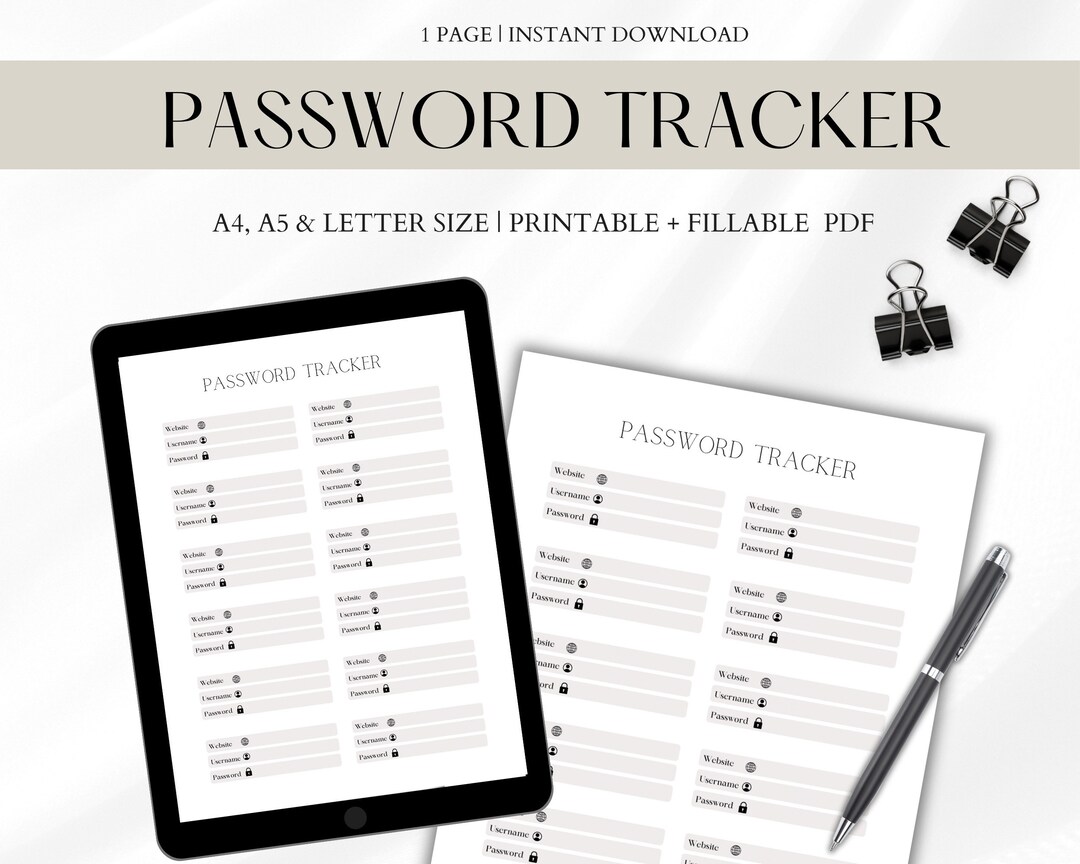 Password Tracker, Minimalist Tracker, Passwords, Track Your Passwords ...