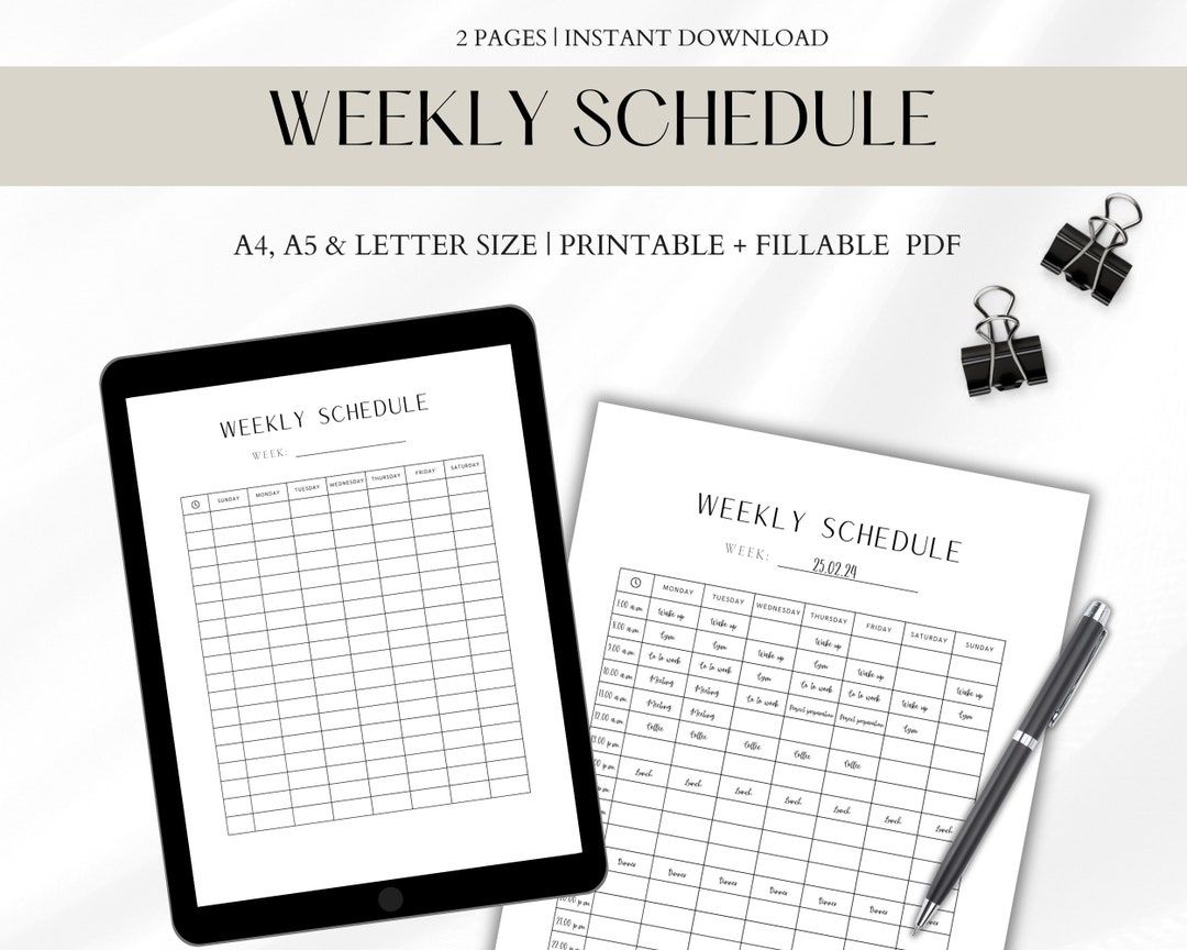Weekly Schedule Planner, 2 Versions Schedule, Weekly Schedule ...