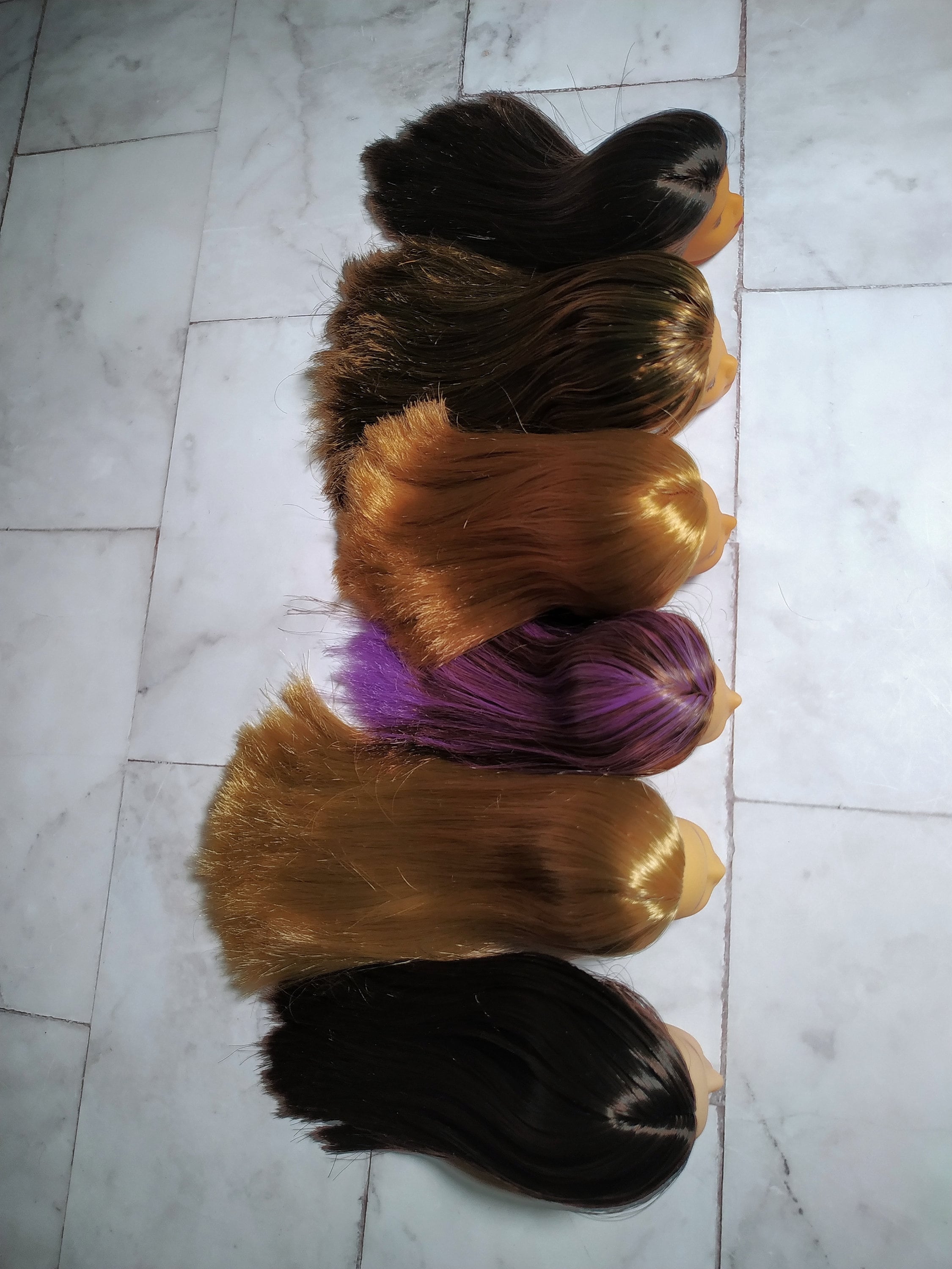 Barbie Doll Heads With Long Hair and Different Skin Tones. Fashion Doll ...