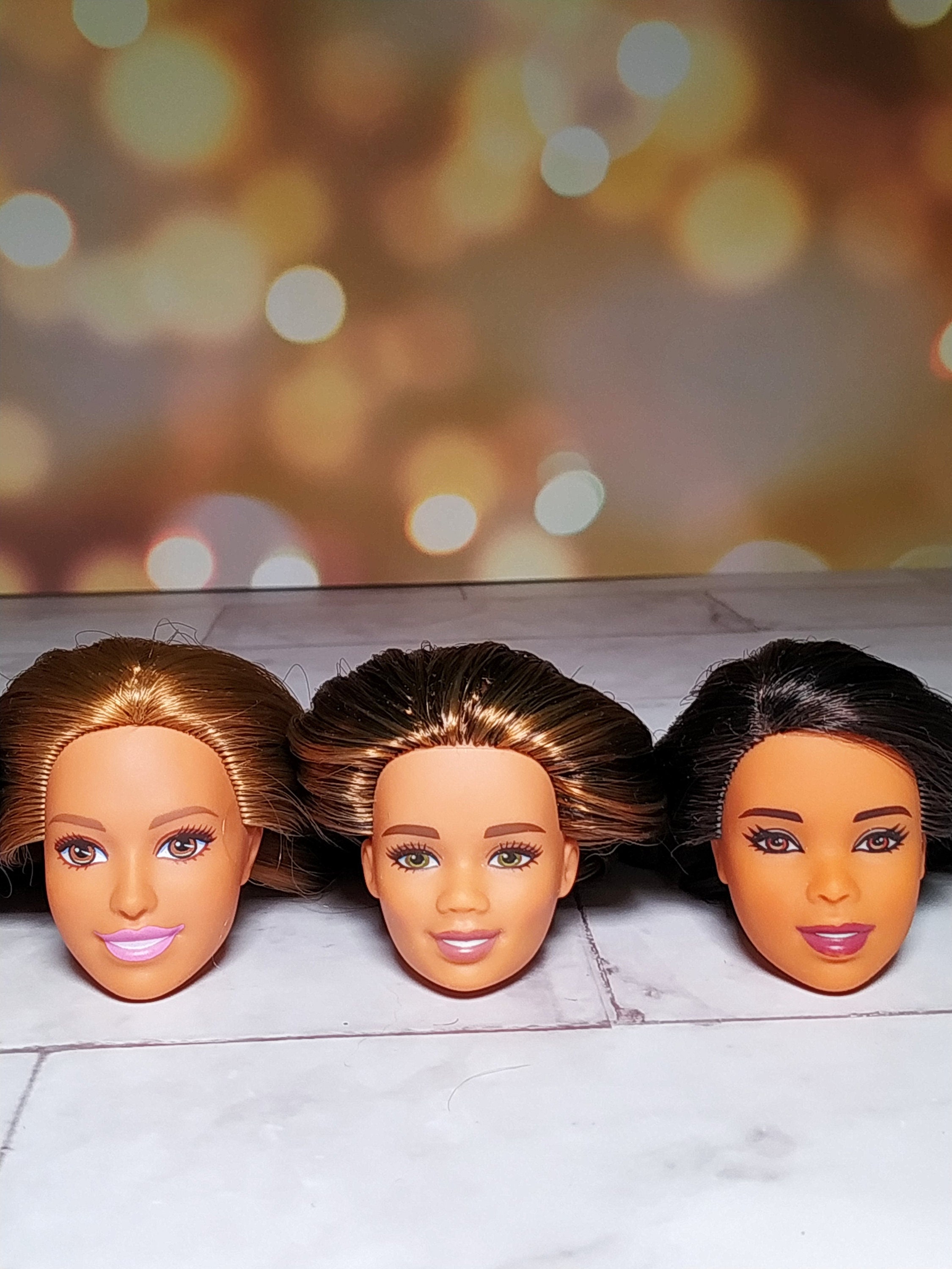 Barbie Doll Heads With Long Hair and Different Skin Tones. Fashion Doll ...