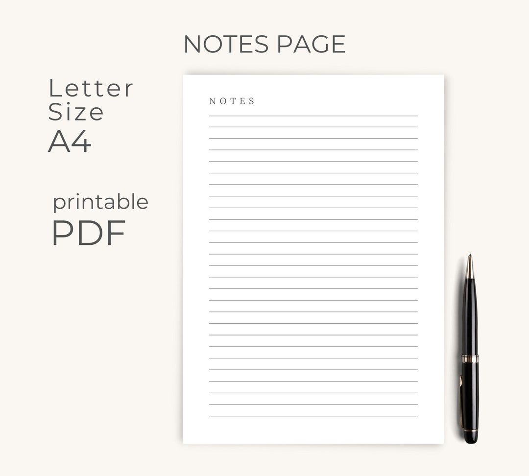 Printable Notes Page Lined Notes Template Note Taking Writing Paper ...