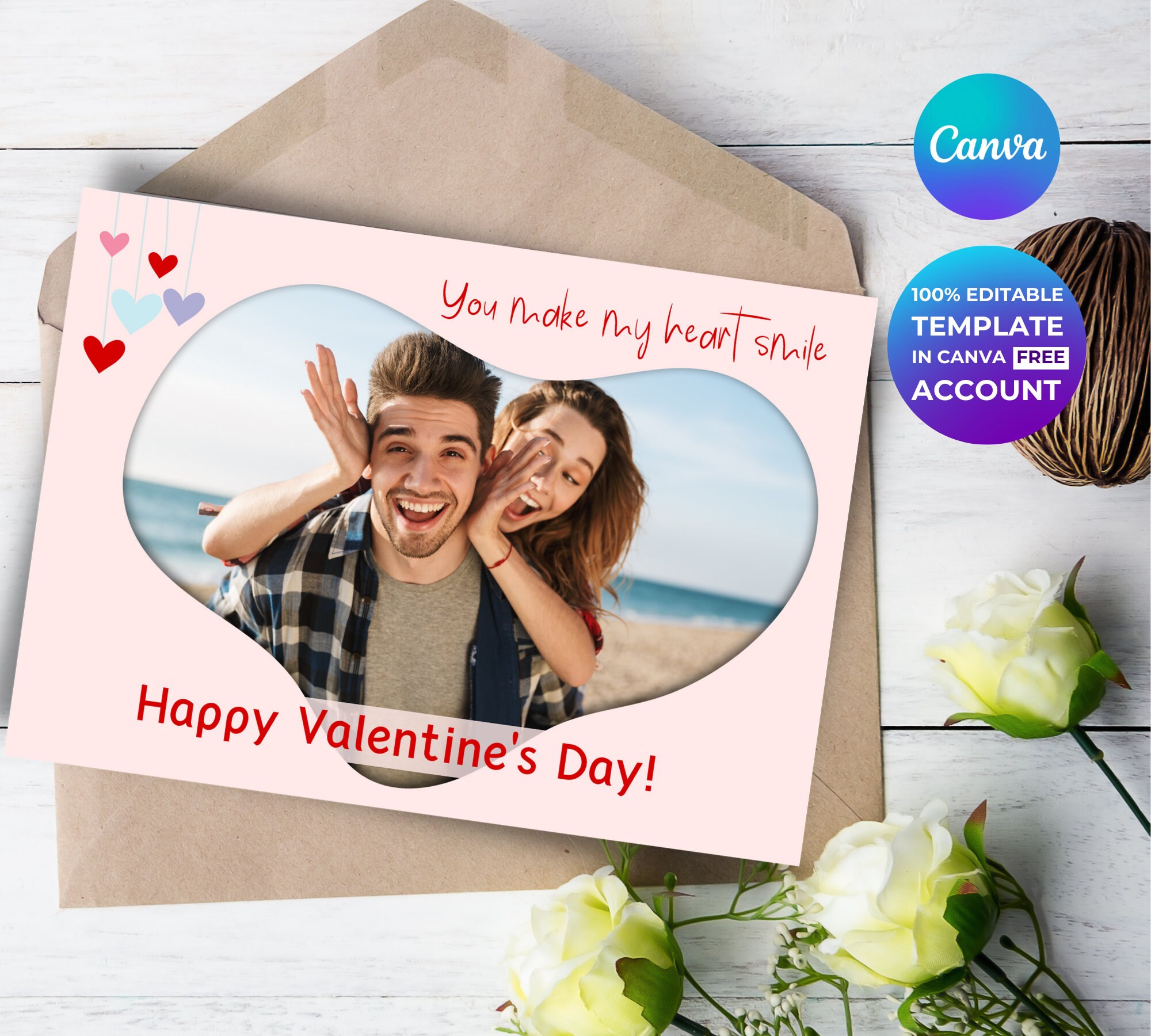 Editable Valentine's Day Card CANVA Template You Make My Heart Smile ...
