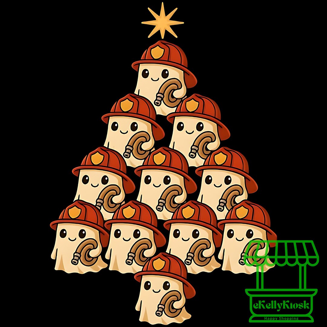 Firefighter Ghost Christmas Tree PNG, Spooky Holiday Art (digital ...