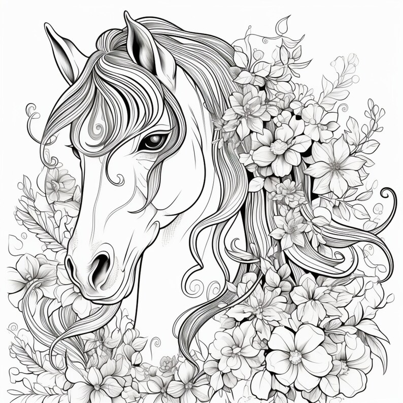 4 Coloring Pages of a Majestic Horse - Etsy