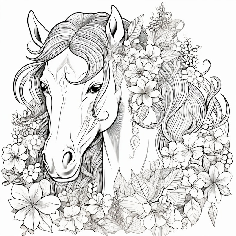 4 Coloring Pages of a Majestic Horse - Etsy