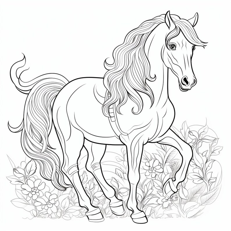 4 Coloring Pages of a Majestic Horse - Etsy
