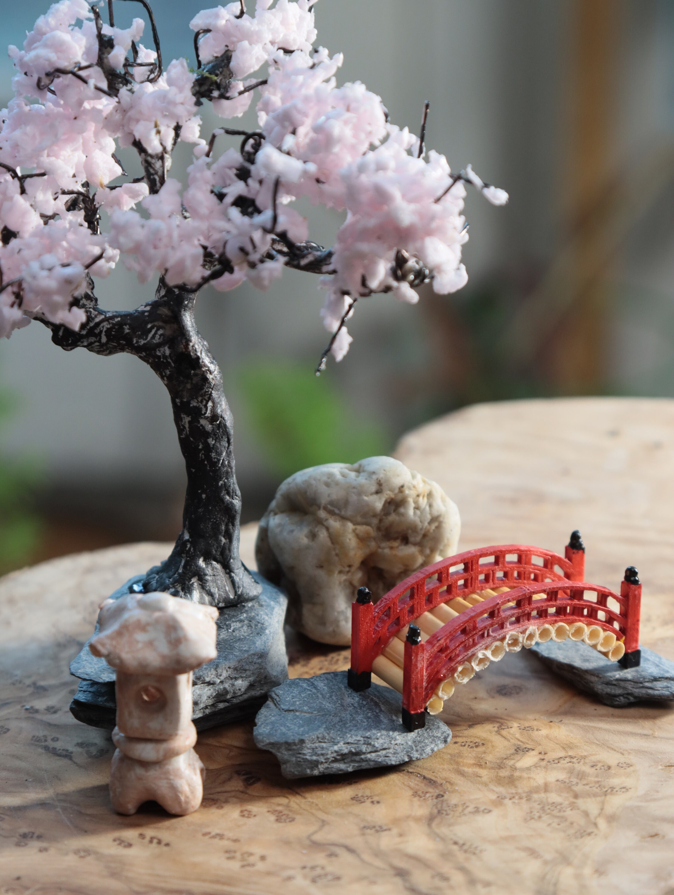 Mini Zen Garden Diorama handcrafted Cherry Blossom Tree With Bamboo ...