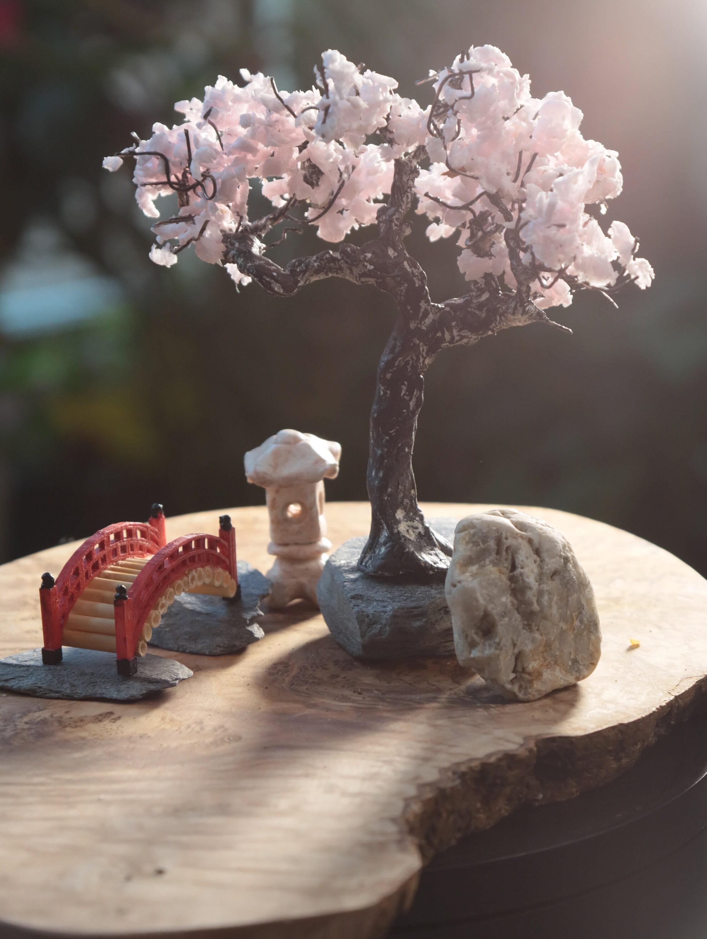 Mini Zen Garden Diorama handcrafted Cherry Blossom Tree With Bamboo ...