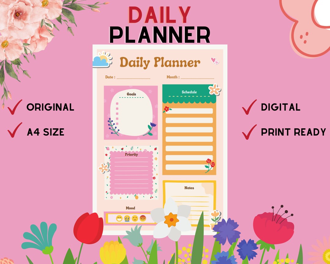 Pink Daily Planner Printable Planner Planner for Girls - Etsy